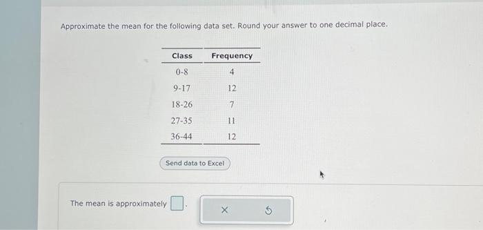 Solved Approximate the mean for the following data set. | Chegg.com