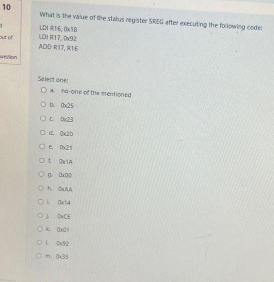 Solved What is the value of the status register SREG after | Chegg.com