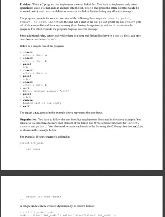 Solved Problem: Write a program that implements a sorted | Chegg.com