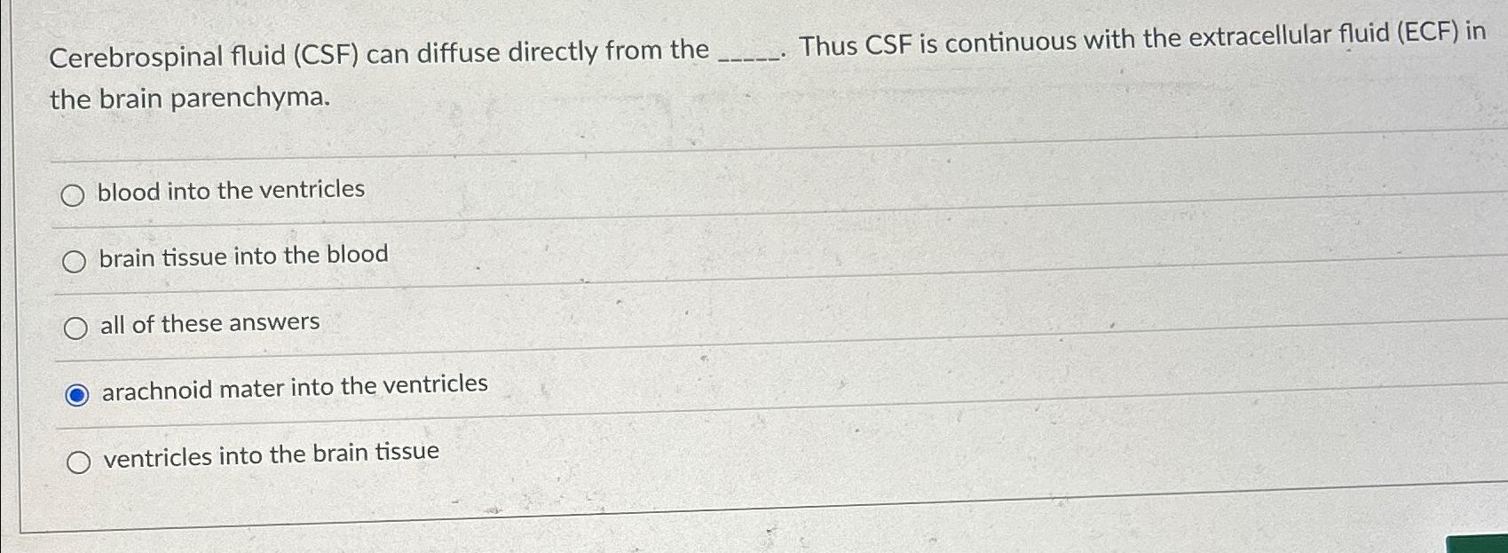 Solved Cerebrospinal fluid (CSF) ﻿can diffuse directly from | Chegg.com