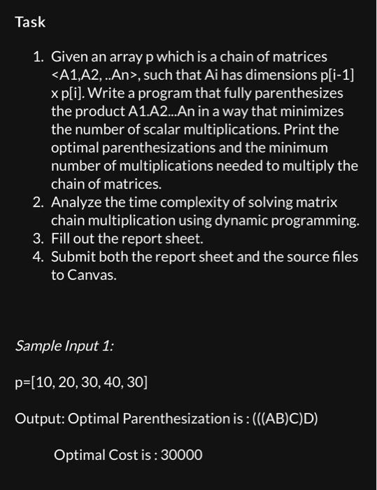 Solved 1. Given an array p which is a chain of matrices , | Chegg.com