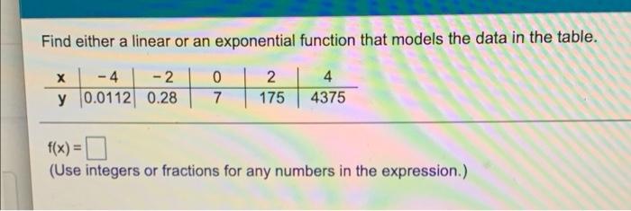 Solved Find either a linear or an exponential function that | Chegg.com