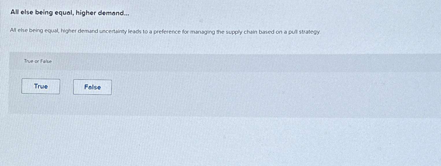 Solved All else being equal, higher demand...All else being | Chegg.com