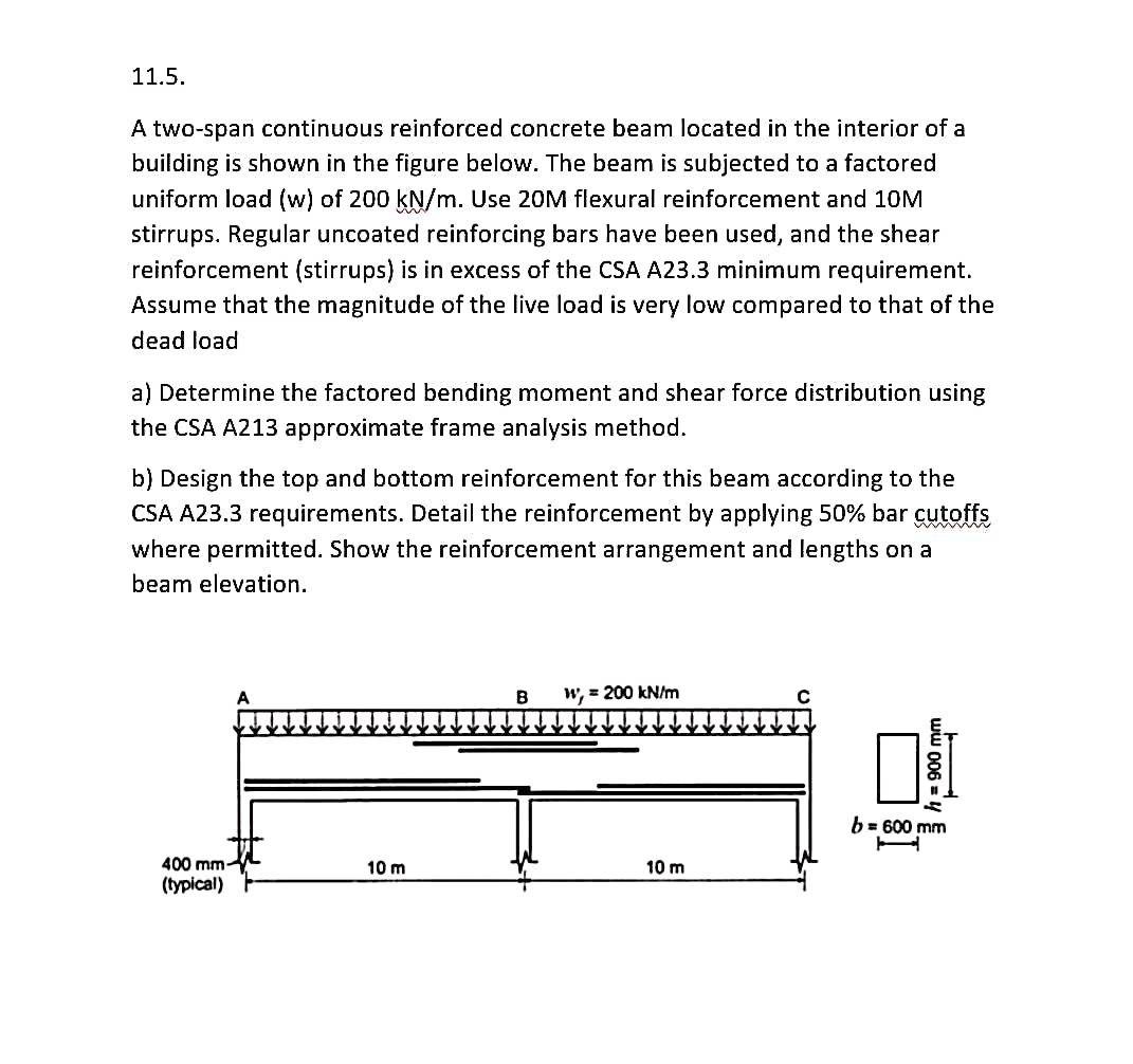 Solved 11.5. A two-span continuous reinforced concrete beam | Chegg.com
