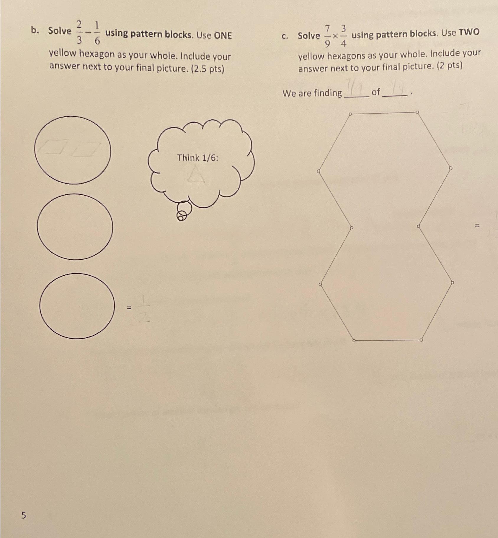Solved b. ﻿Solve 23-16 ﻿using pattern blocks. Use ONE yellow | Chegg.com