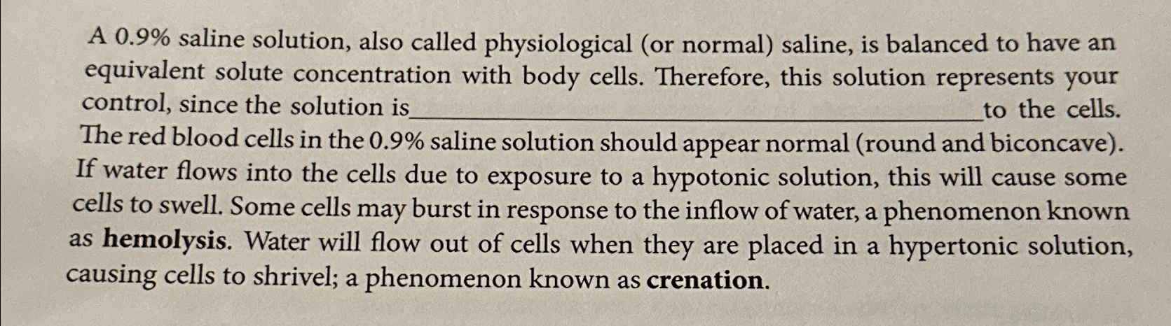 Solved A 0.9% ﻿saline solution, also called physiological | Chegg.com