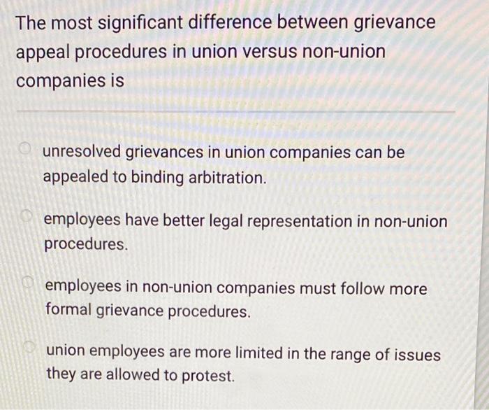 Solved The most significant difference between grievance | Chegg.com