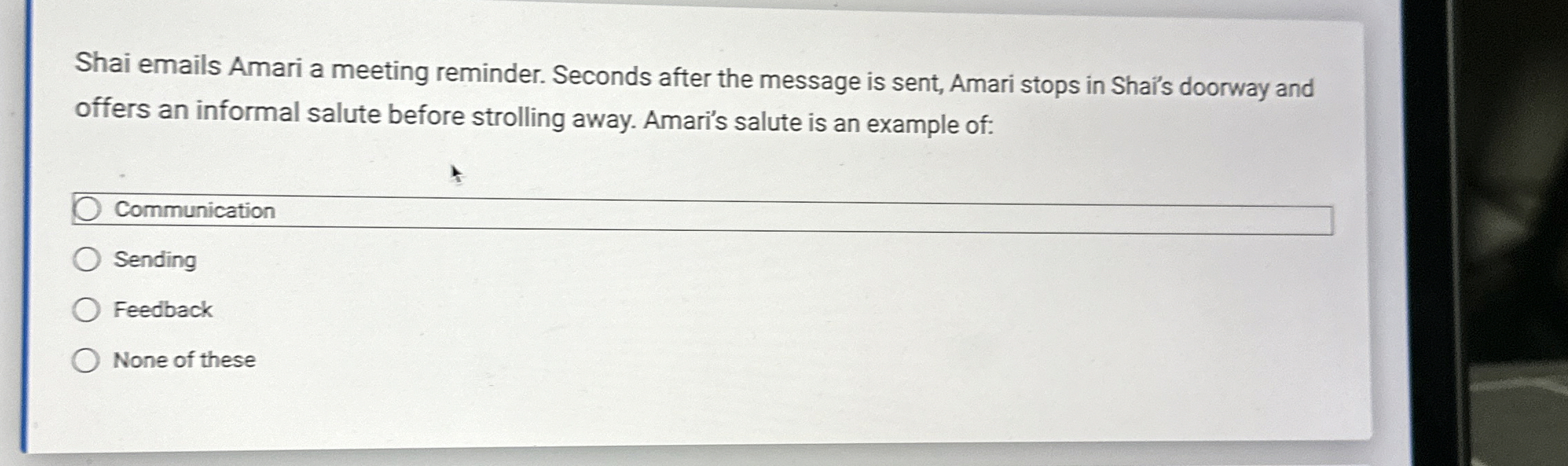 Solved Shai emails Amari a meeting reminder. Seconds after | Chegg.com