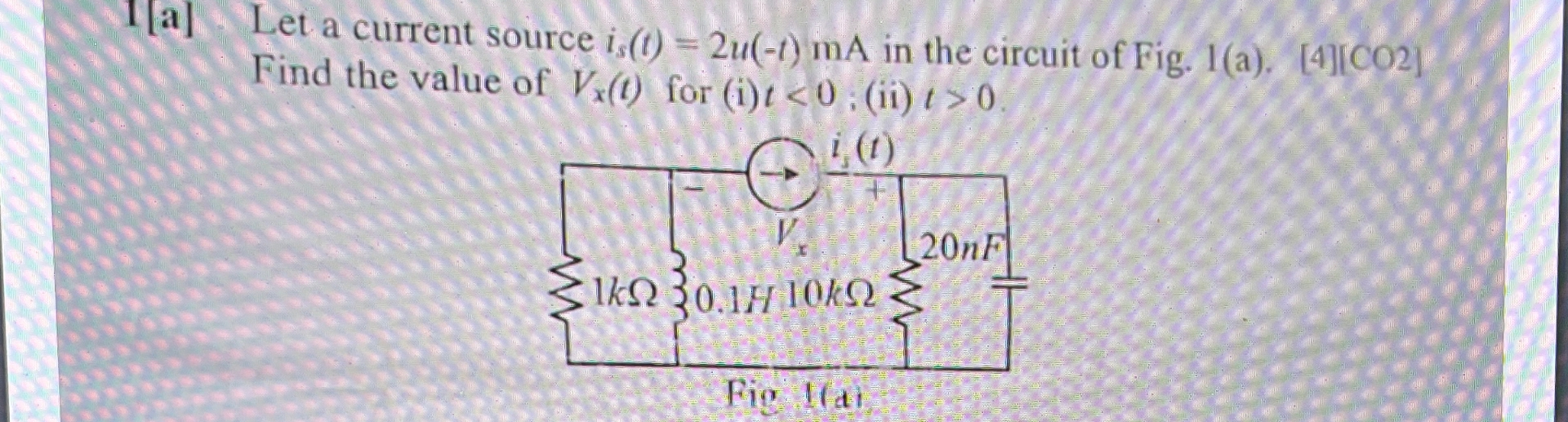 Solved 1[a] ﻿Let a current source is(t)=2u(-t)mA ﻿in the | Chegg.com