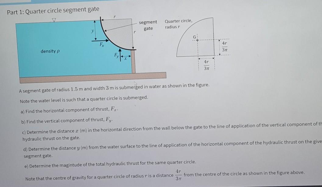Solved Part 1: Quarter circle segment gate segment gate | Chegg.com