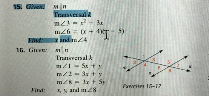 Solved 15. Given: mn Transversal k m23 = x2 – 3x m26 = (x + | Chegg.com