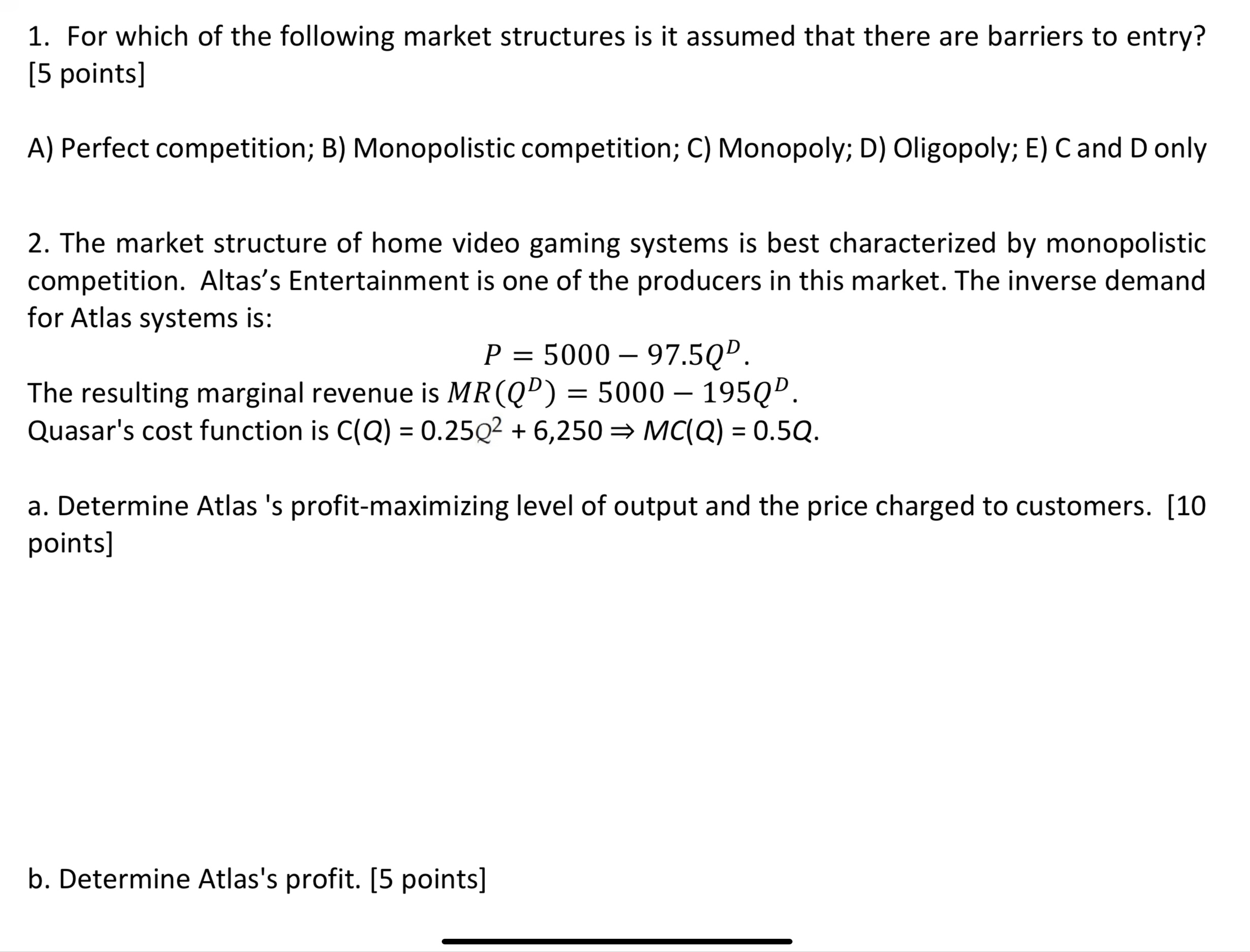 Solved For which of the following market structures is it | Chegg.com
