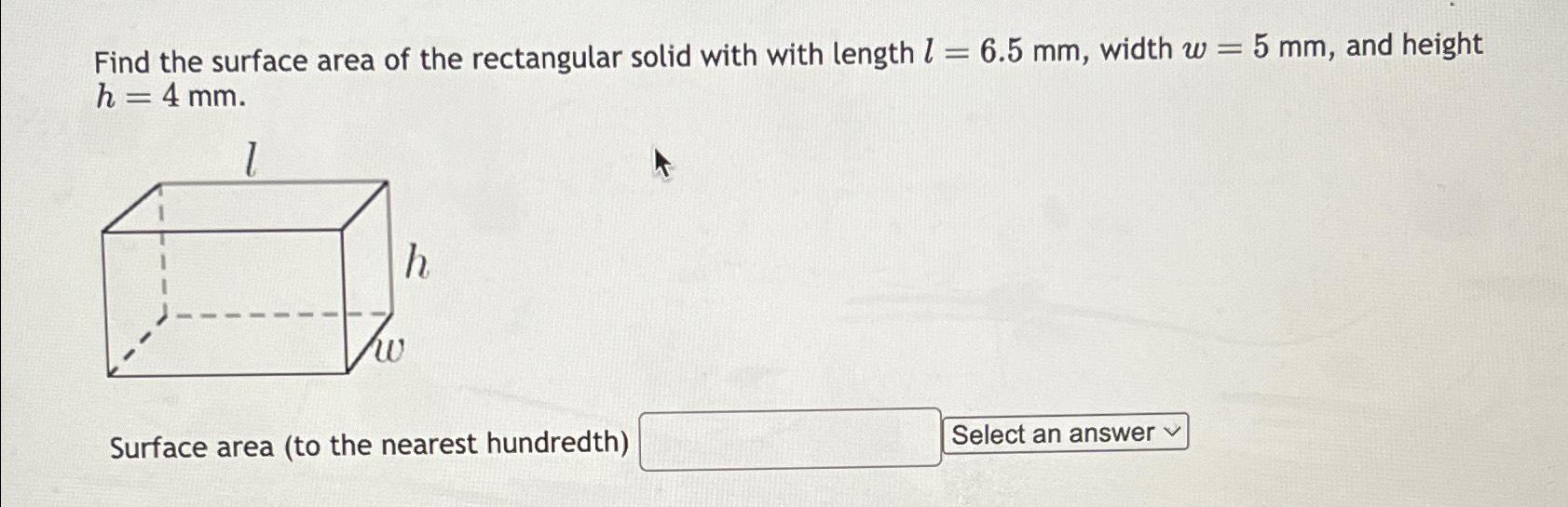 Solved Find the surface area of the rectangular solid with | Chegg.com