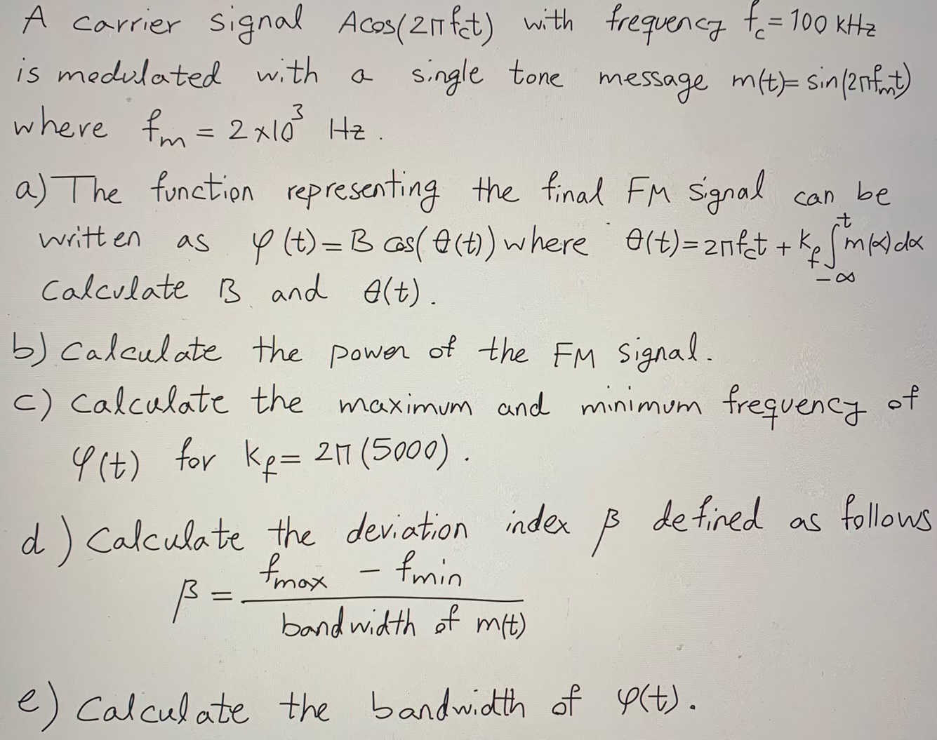 A carrier signal Acos(2πfct) ﻿with frequency | Chegg.com