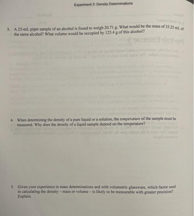 Solved Experiment 3 Density Determinations Objective Density | Chegg.com
