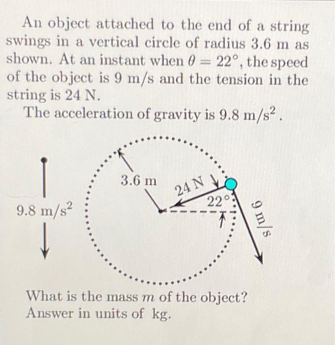 Solved An object attached to the end of a string swings in a | Chegg.com