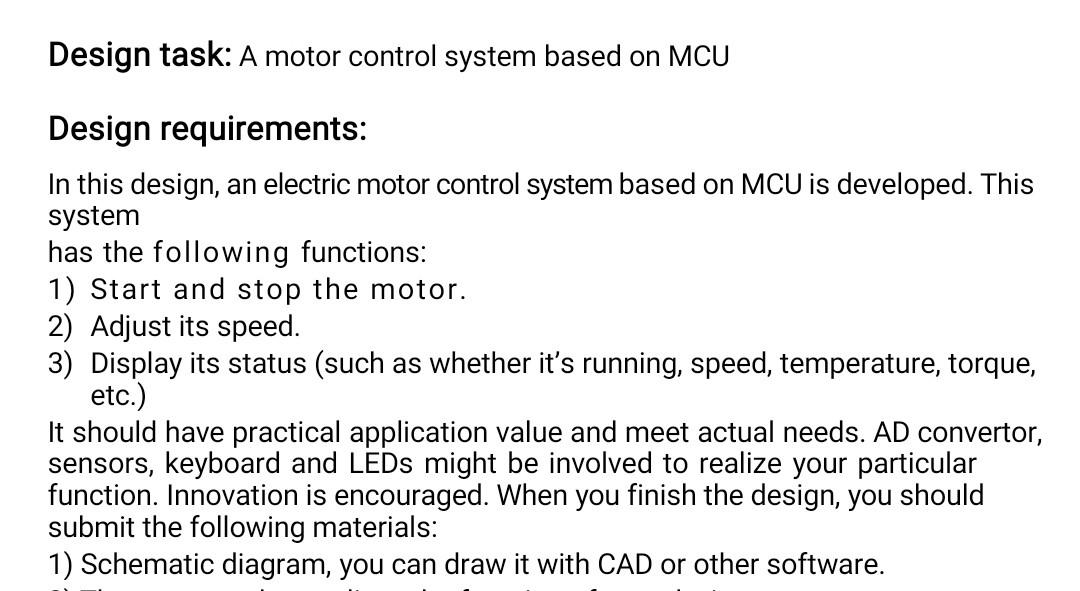 Solved Design task: A motor control system based on MCU | Chegg.com