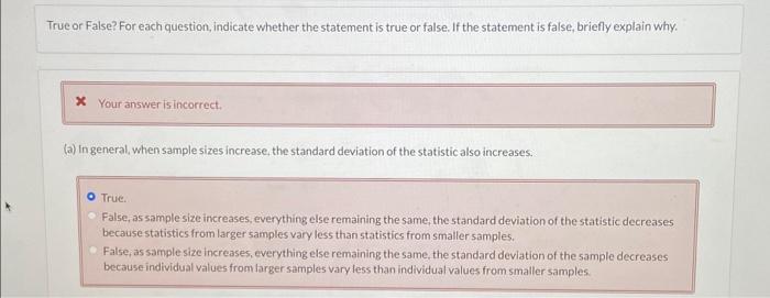 Solved rue or False? For each question, indicate whether the | Chegg.com