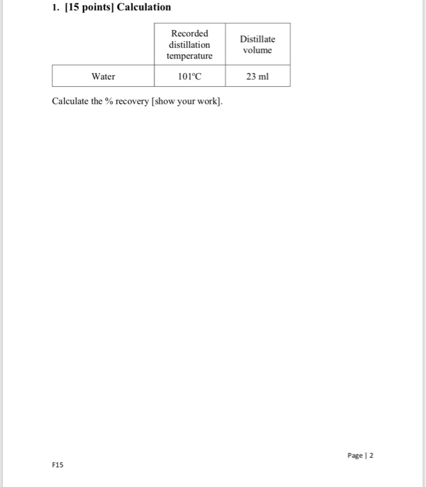 Solved 1. [15 points Calculation Recorded distillation | Chegg.com