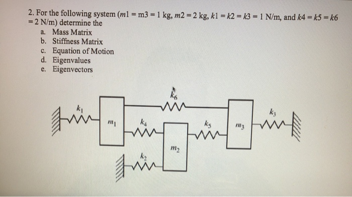 Solved 2. For the following system (m1 = m3 1 kg, m2 2 kg, | Chegg.com