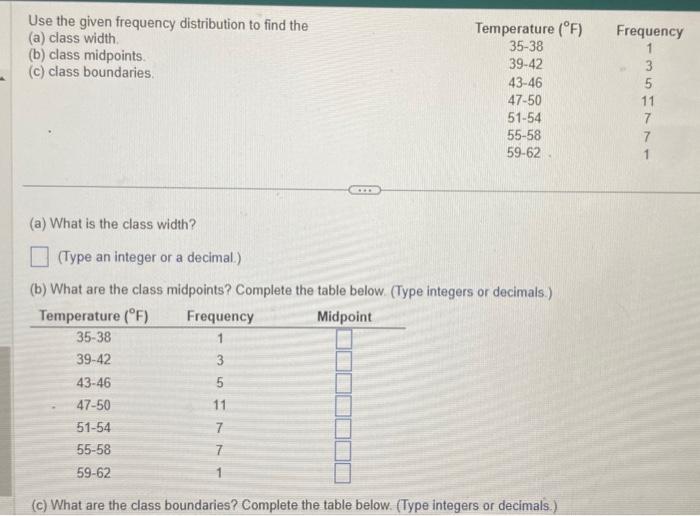 Solved A What Is The Class Width Type An Integer Or A