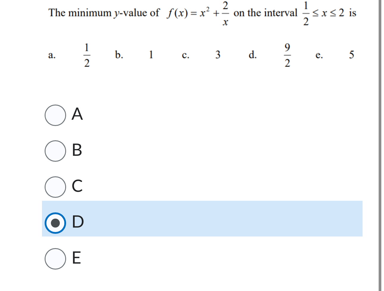 Solved The minimum y-value of f(x)=x2+2x ﻿on the interval | Chegg.com