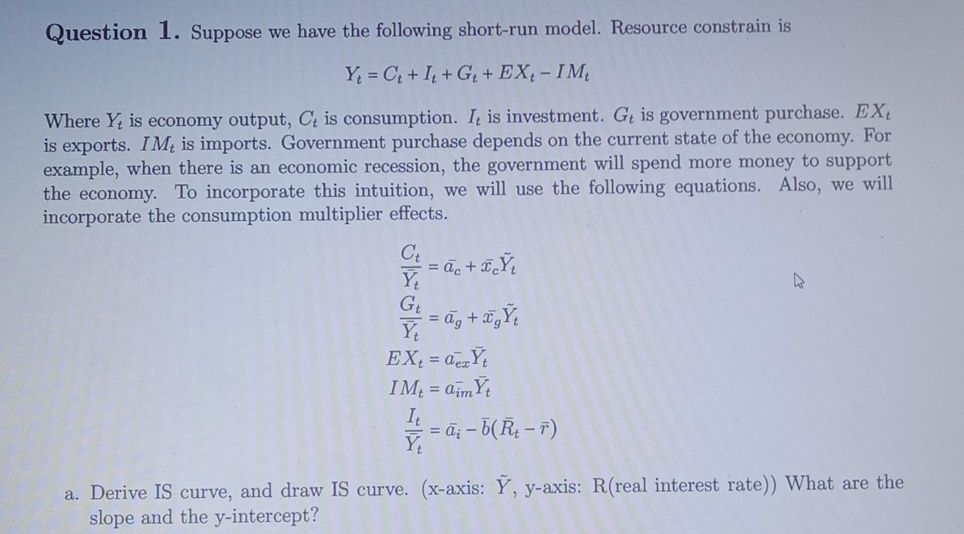 Solved Question 1. Suppose we have the following short-run | Chegg.com