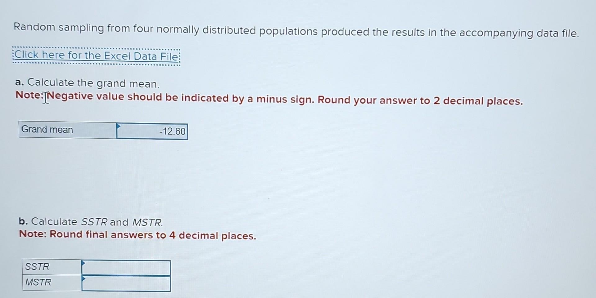 Solved a. Calculate the grand mean. Note: N egative value | Chegg.com