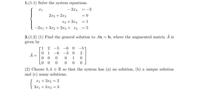Solved 1.(1.1) Solve the system equations. | Chegg.com