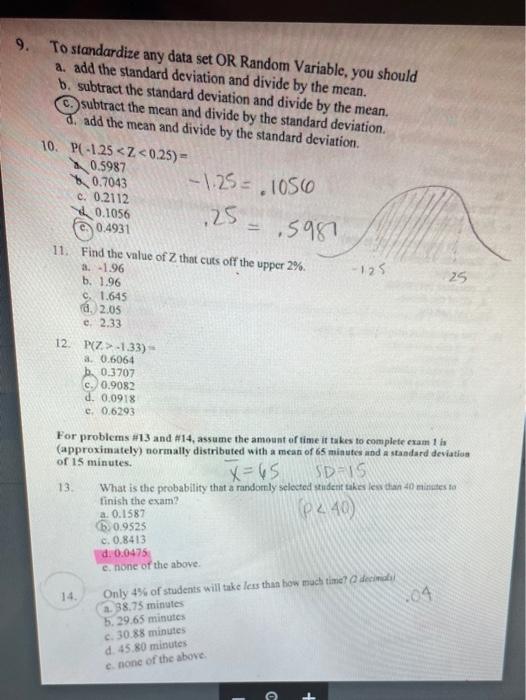 Solved 9. To standardize any data set OR Random Variable, | Chegg.com