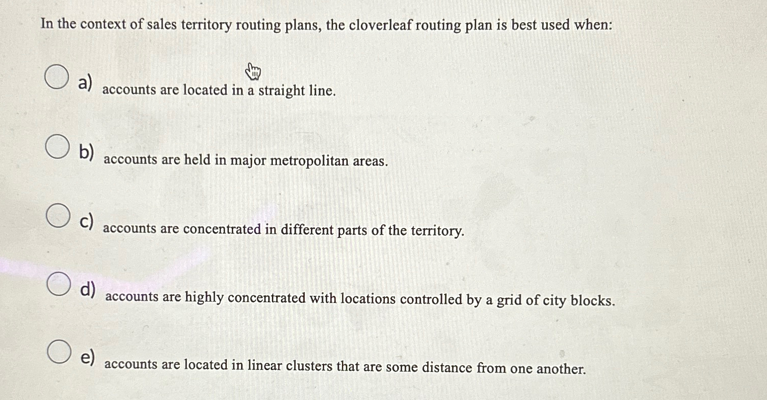 Solved In the context of sales territory routing plans, the | Chegg.com