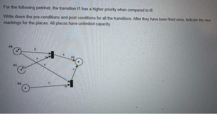 Solved For the following petrinet, the transition t1 has a | Chegg.com