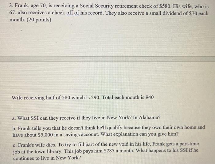 Solved 3. Frank, age 70 , is receiving a Social Security | Chegg.com