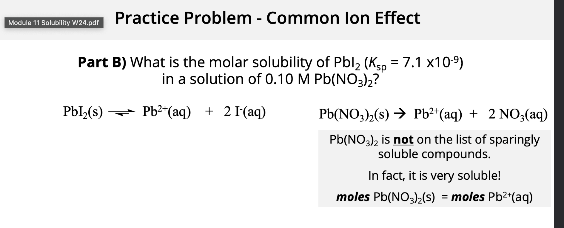 Solved Practice Problem - ﻿Common Ion EffectPart B) ﻿What is | Chegg.com