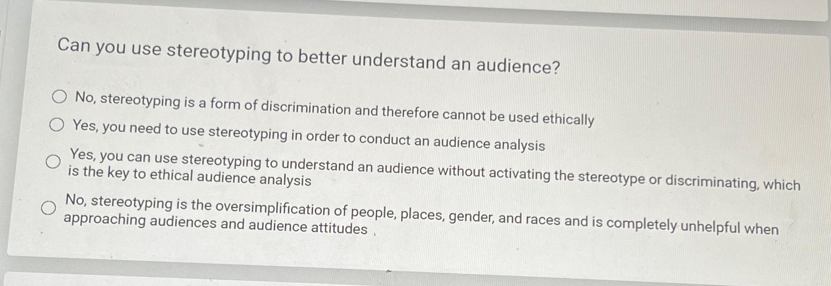 Solved Can you use stereotyping to better understand an | Chegg.com