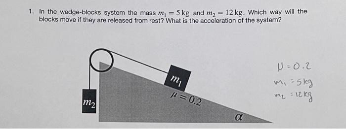 Solved 1. In the wedge-blocks system the mass m1=5 kg and | Chegg.com