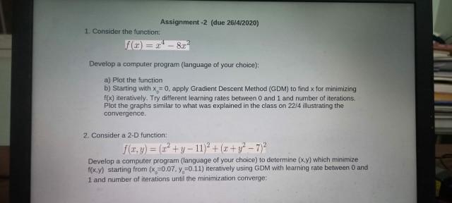 Solved Assignment -2 (due 26/4/2020) 1. Consider the | Chegg.com