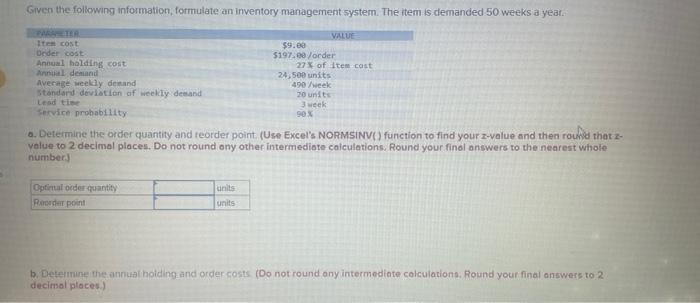 Given the following information, formulate an | Chegg.com