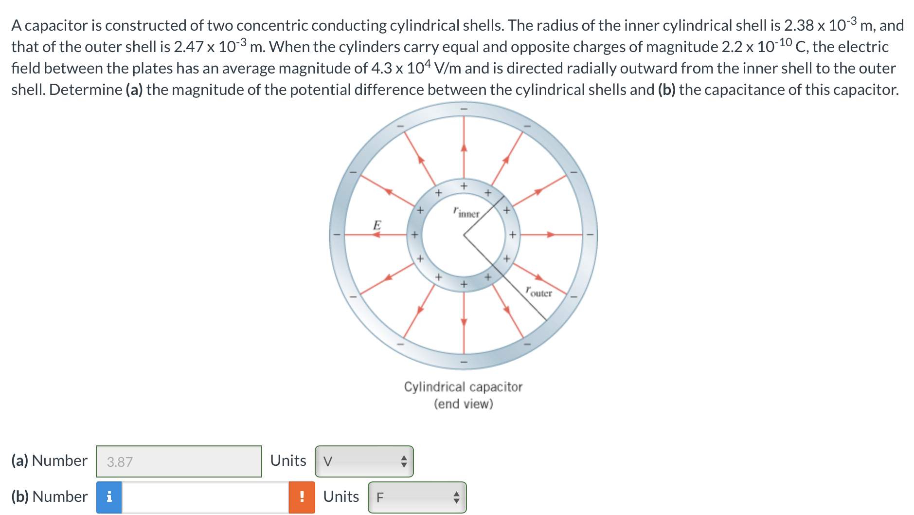 Solved A capacitor is constructed of two concentric | Chegg.com
