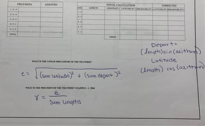 Using the data collected for the 5 point traverse, | Chegg.com