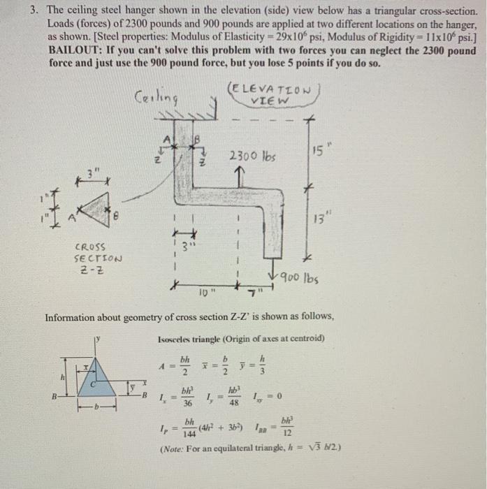 Solved 3. The ceiling steel hanger shown in the elevation | Chegg.com