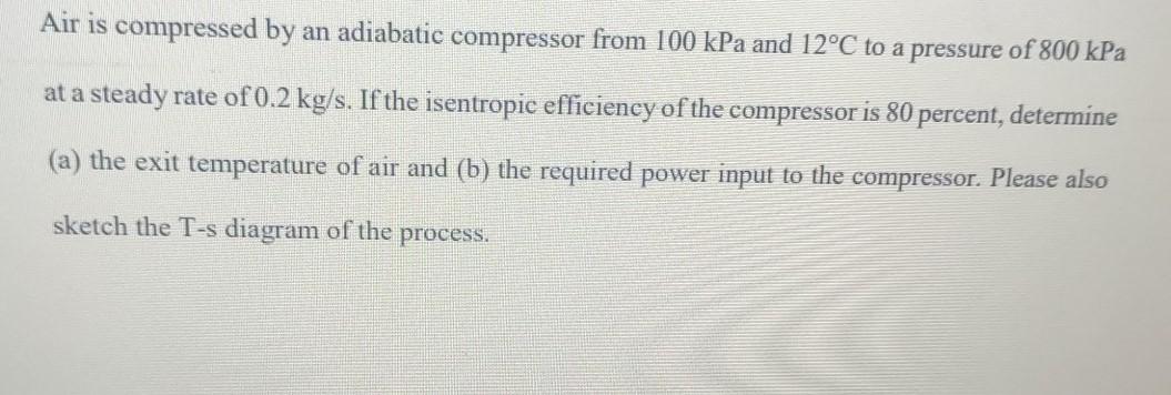 Solved Air is compressed by an adiabatic compressor from 100 | Chegg.com