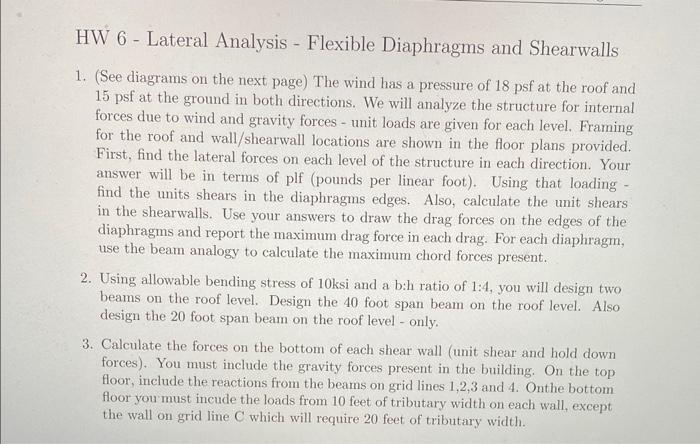 HW 6 - Lateral Analysis - Flexible Diaphragms and | Chegg.com