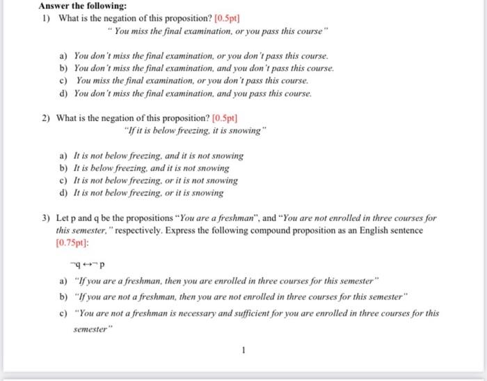 Solved Answer the following: 1) What is the negation of this | Chegg.com
