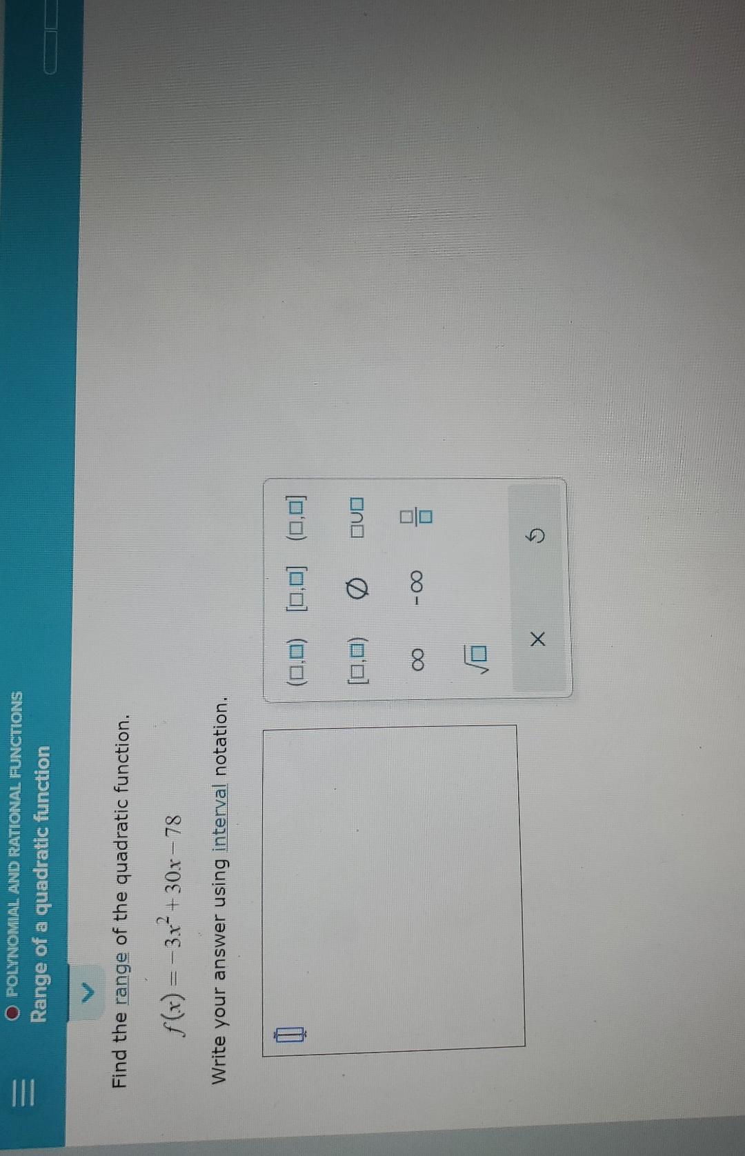 Solved Find the range of the quadratic function. | Chegg.com