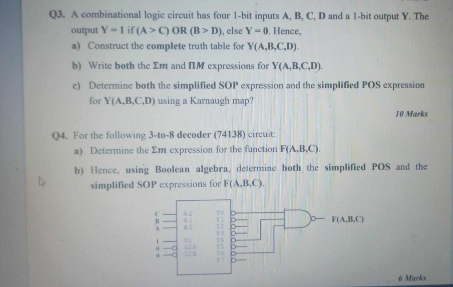 Solved Q3. A combinational logic circuit has four 1-bit | Chegg.com