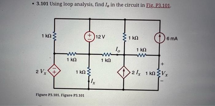 Solved - 3.101 Using loop analysis, find Io in the circuit | Chegg.com