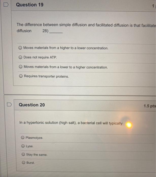 Solved Question 19 1 The difference between simple diffusion | Chegg.com