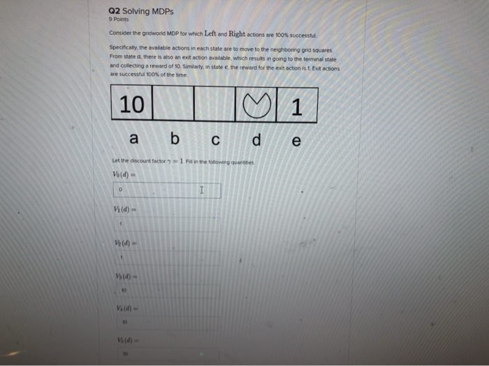 Q2 Solving MDPS 9 Points Consider the gridworld MDP | Chegg.com