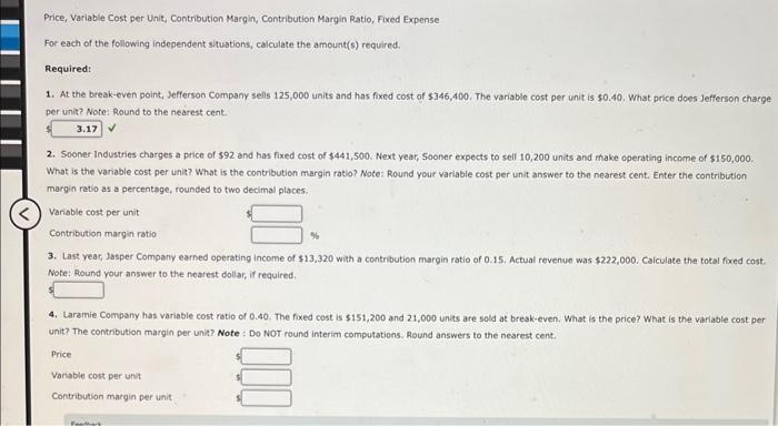 Solved Price, Variable Cost per Unit, Contribution Margin, | Chegg.com